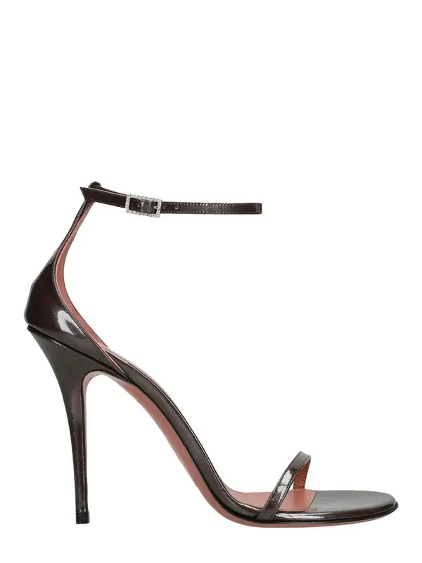 Amina Muaddi Patent Leather Barbara Heeled Sandals - Brown