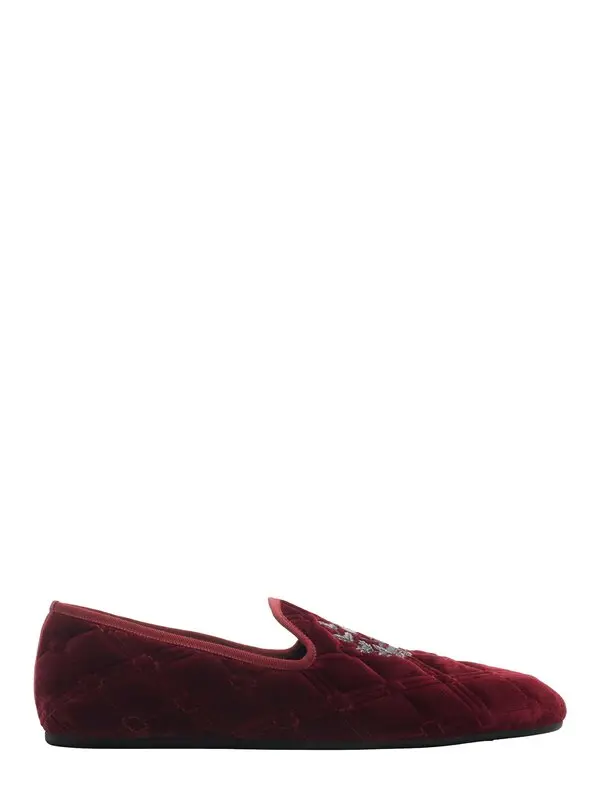 Burberry Velvet Quilted Estate Slippers - Red