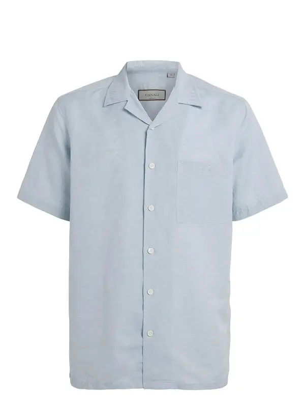 Canali Linen-cotton Embroidered Shirt - Blue
