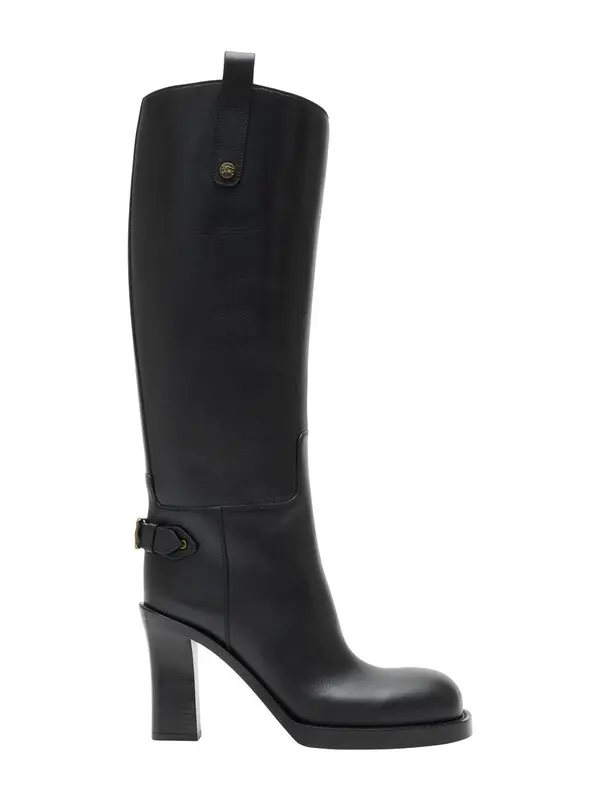 Burberry Calf Leather Cavalier Knee-high Boots - Black