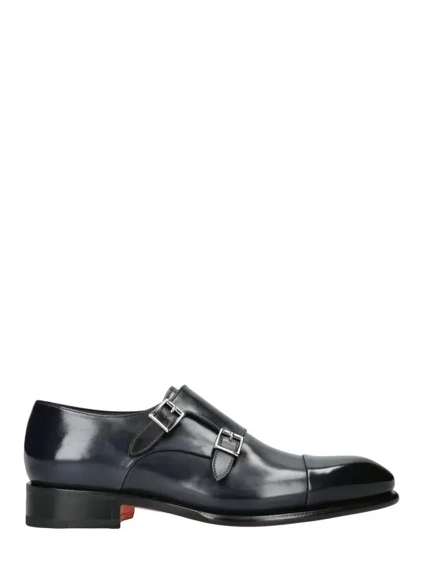 Santoni Leather Double-buckle Monk Shoes - Navy