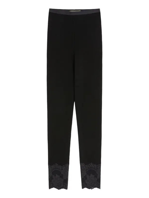 Valentino Garavani Cashmere Leggings With Floral Lace Hem - Black