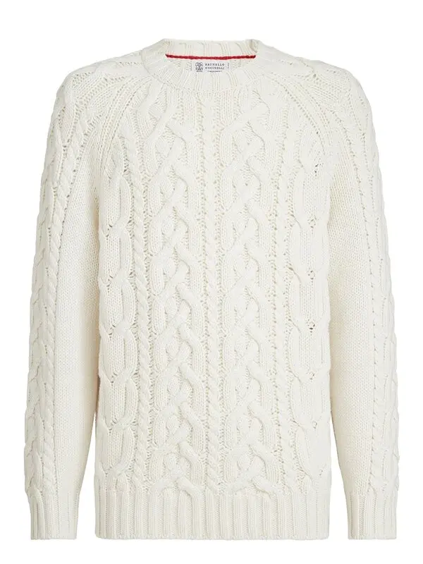 Brunello Cucinelli Cashmere Cable-knit Sweater - White