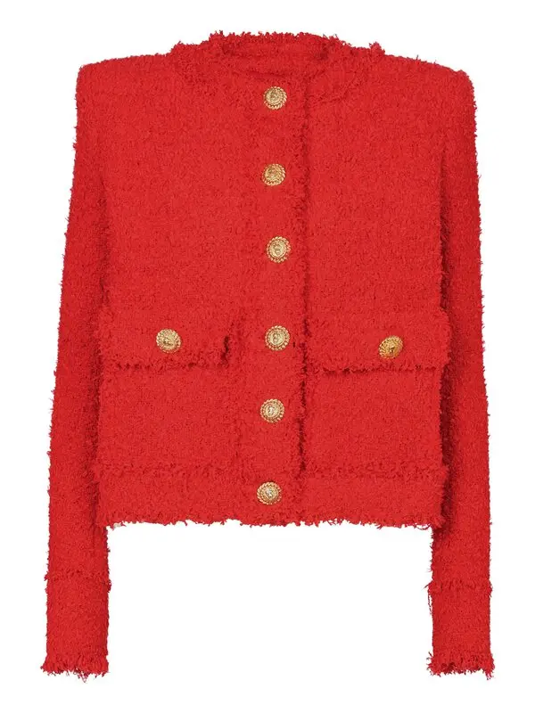 Balmain Tweed Cropped Jacket - Red