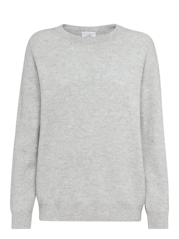 Brunello Cucinelli Cashmere Sweater With Monili Trim - Grey