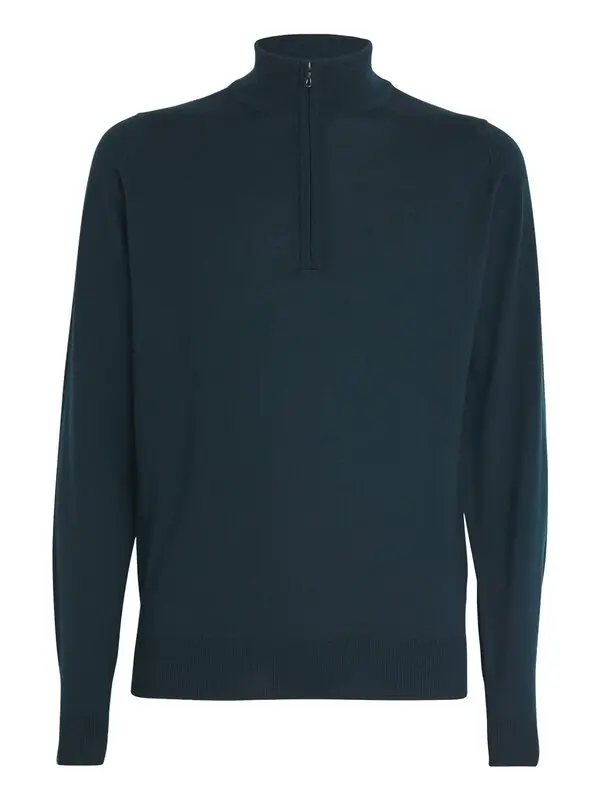 John Smedley Extra Fine Merino Wool Half-zip Tapton Sweater - Green