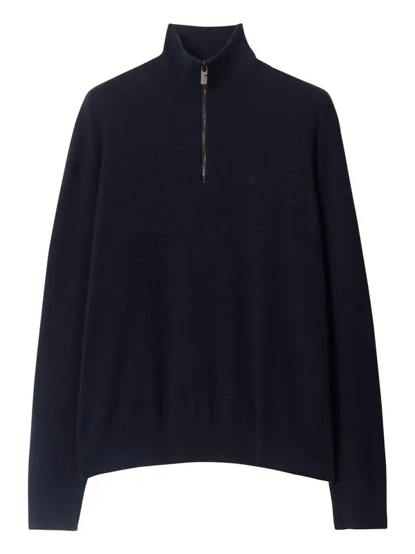 Burberry Cashmere-blend Quarter-zip Slim Sweater - Navy