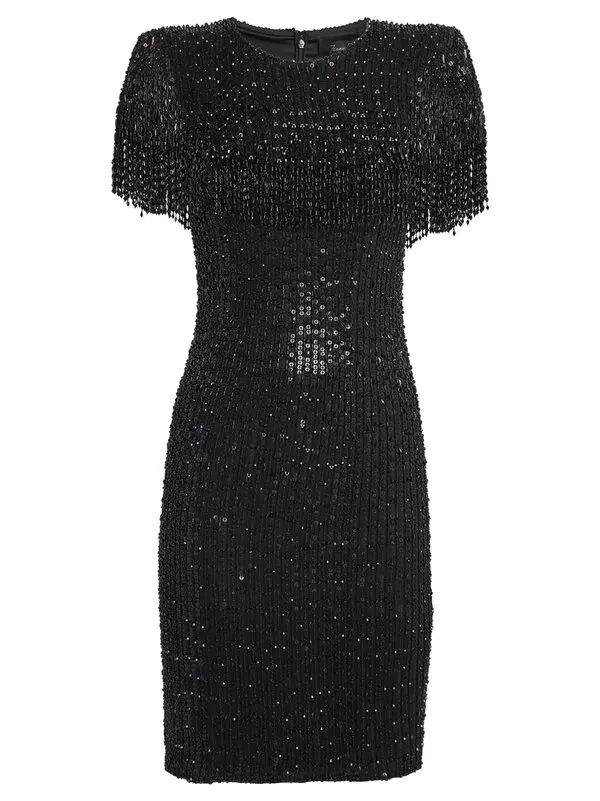 Jenny Packham Sequin Embellished Mini Dress With Fringe Trim - Black