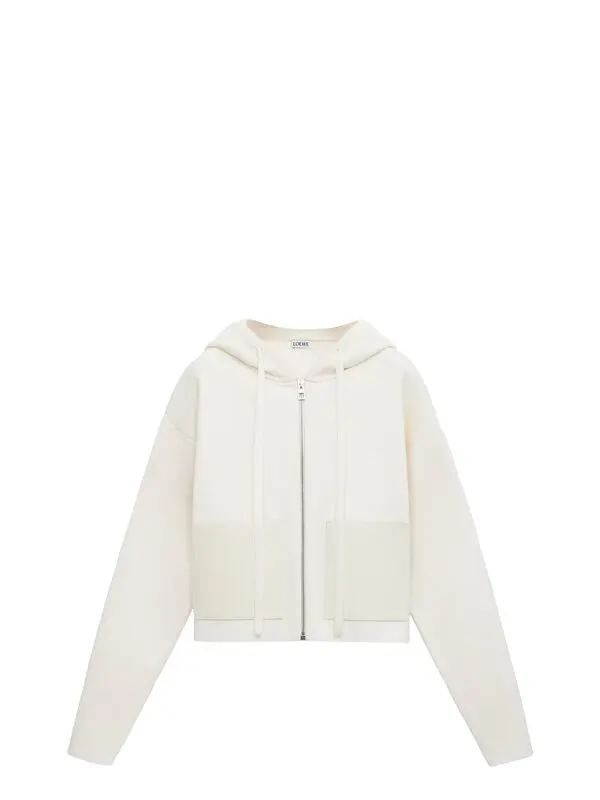 Loewe Wool Hoodie With Leather Pockets - White