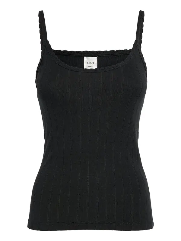 LESET Classic Pointelle Tank Top - Black