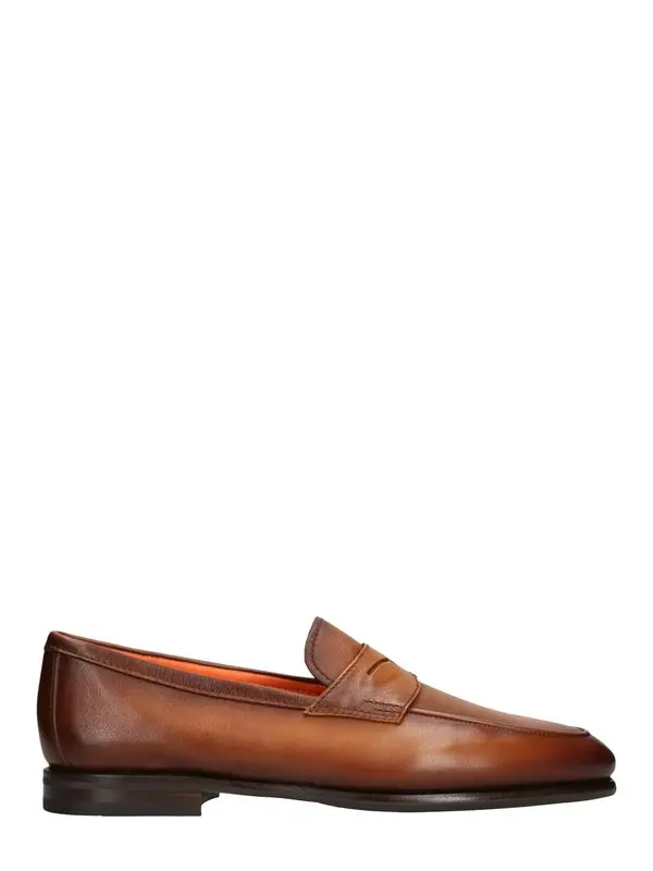 Santoni Leather Carlos Penny Loafers - Brown
