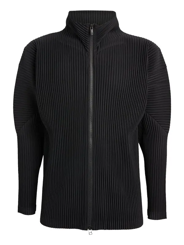 Issey Miyake Pleated Zip-up Cardigan - Black
