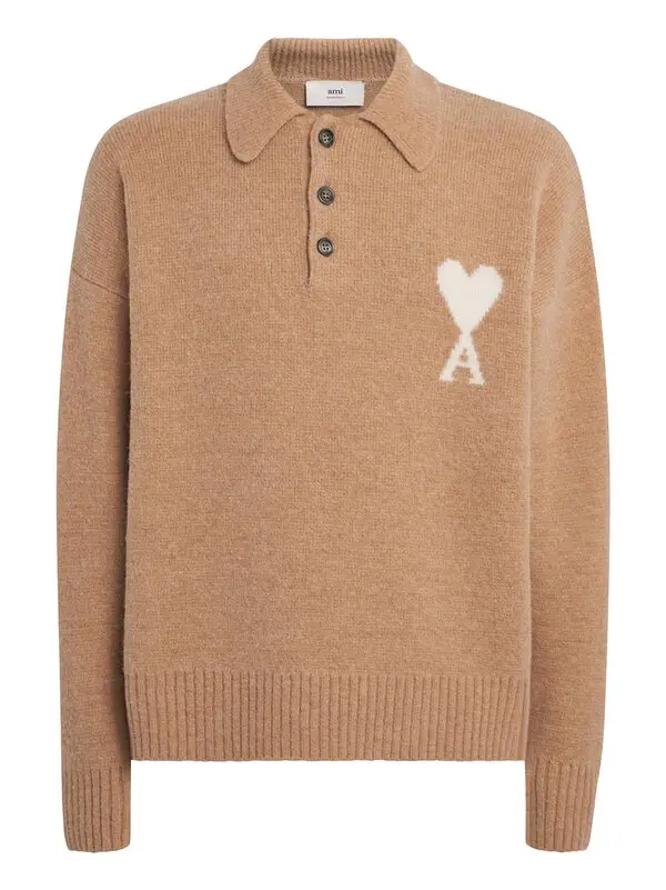 Ami De Coeur Alpaca Blend Polo Sweater - Beige