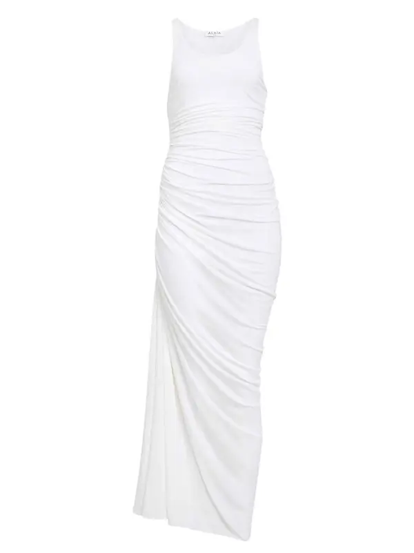 Alaïa Asymmetric Gathered Maxi Dress - White