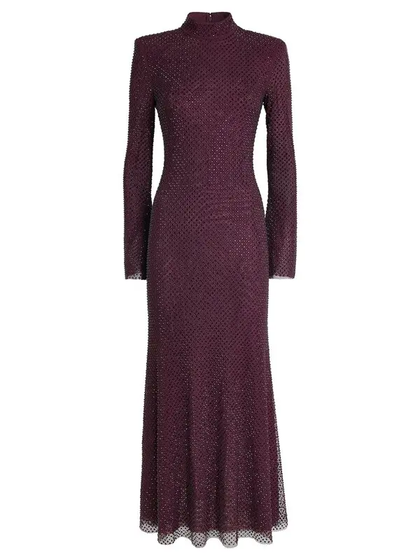 SELF-PORTRAIT Rhinestone-embellished Maxi Dress - Burgundy