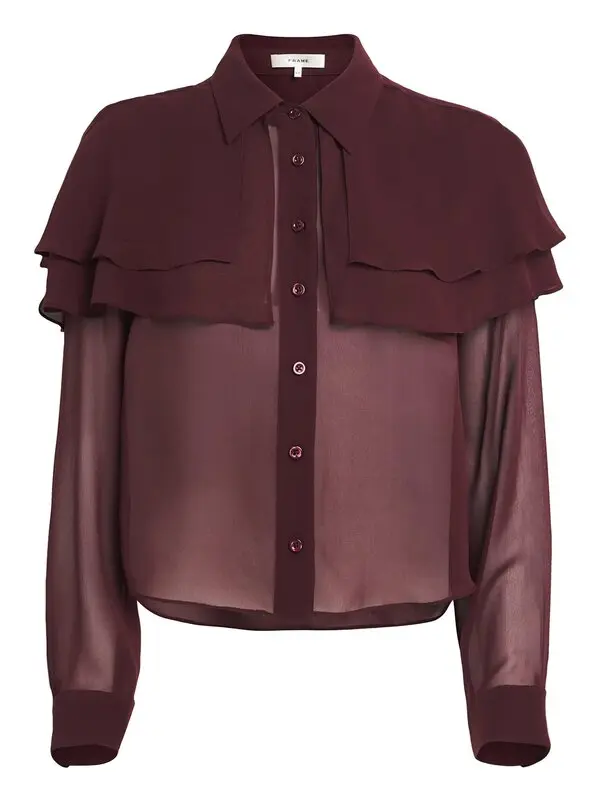 FRAME Silk Cape Blouse - Burgundy