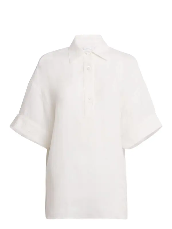 Eleventy Linen Embroidered Collared Shirt - White