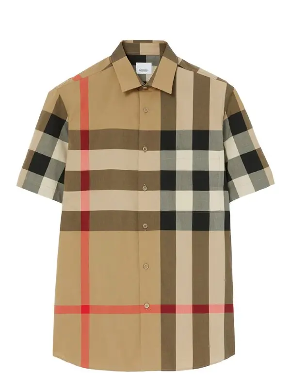 Burberry Cotton Enlarged-check Short-sleeve Shirt - Beige