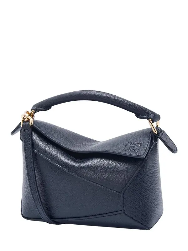 Loewe Mini Leather Puzzle Edge Top-handle Bag - Navy