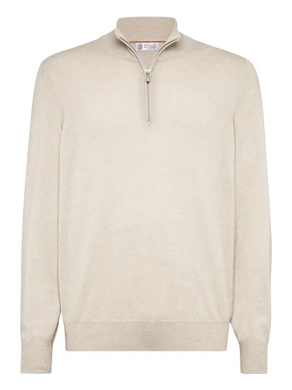 Brunello Cucinelli Cashmere Quarter-zip Sweater - Beige