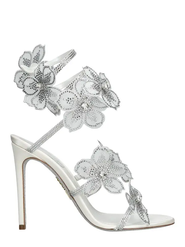 Rene Caovilla Cleo 105 Floral Satin Sandals - White
