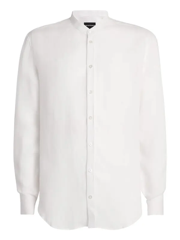 Emporio Armani Linen Guru-collar Shirt - White