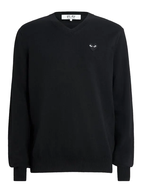 Play Comme Des Garcon Wool V-neck Sweater - Black
