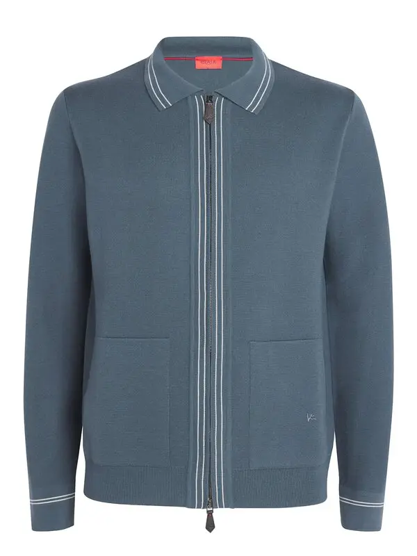 Isaia Silk-wool-cashmere Zip-up Cardigan - Blue