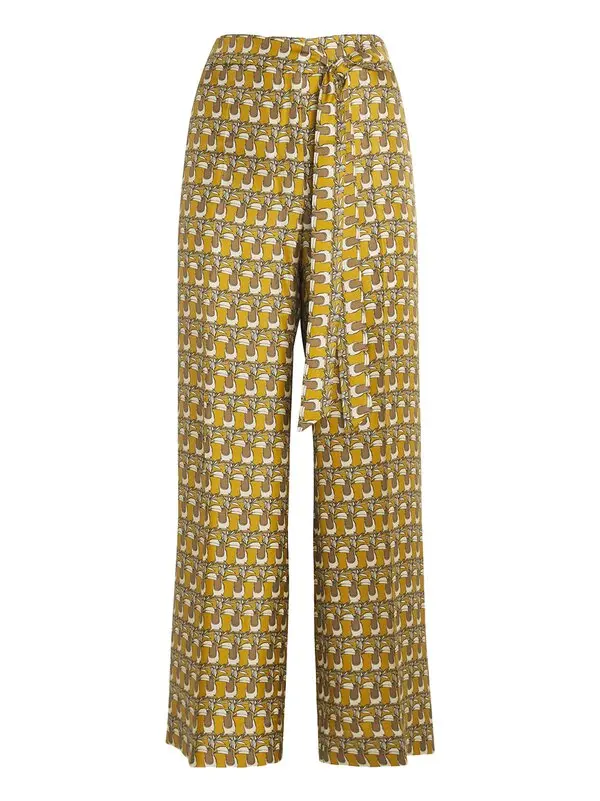 Max Mara Printed Silk Trousers - Yellow