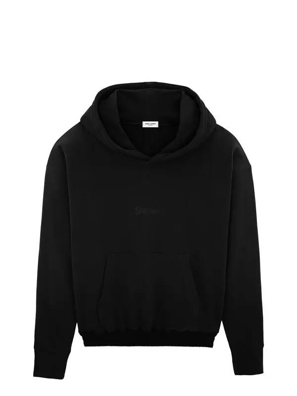 Saint Laurent Cotton Embroidered Logo Hoodie - Black