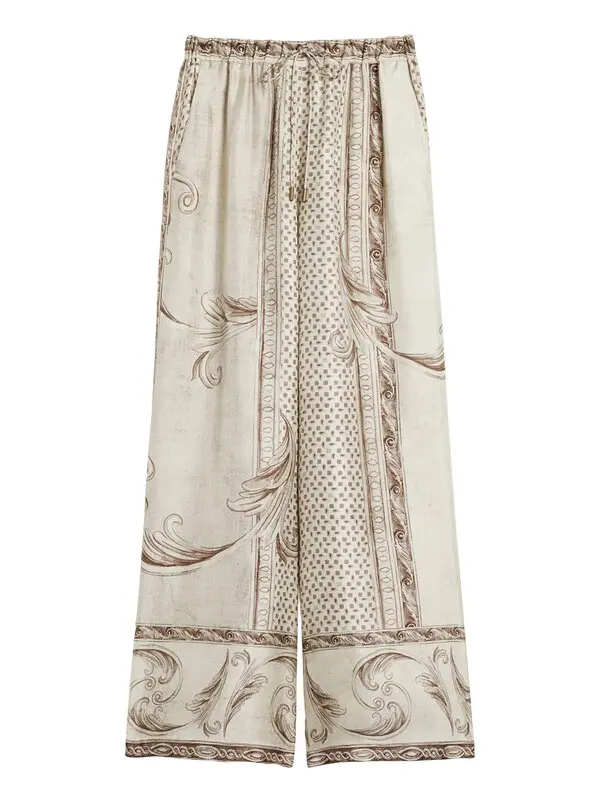 Max Mara Printed Silk Wide-leg Trousers - White