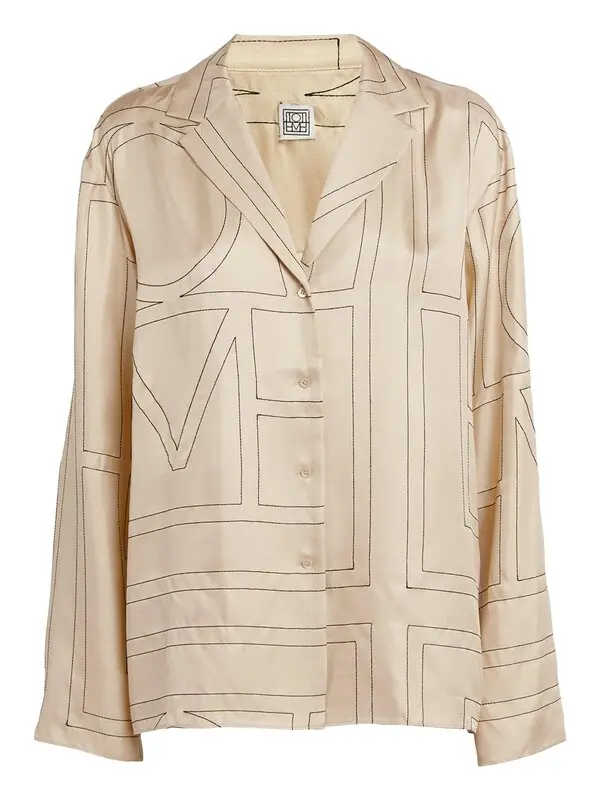 TOTEME Silk Embroidered-monogram Shirt - Ivory