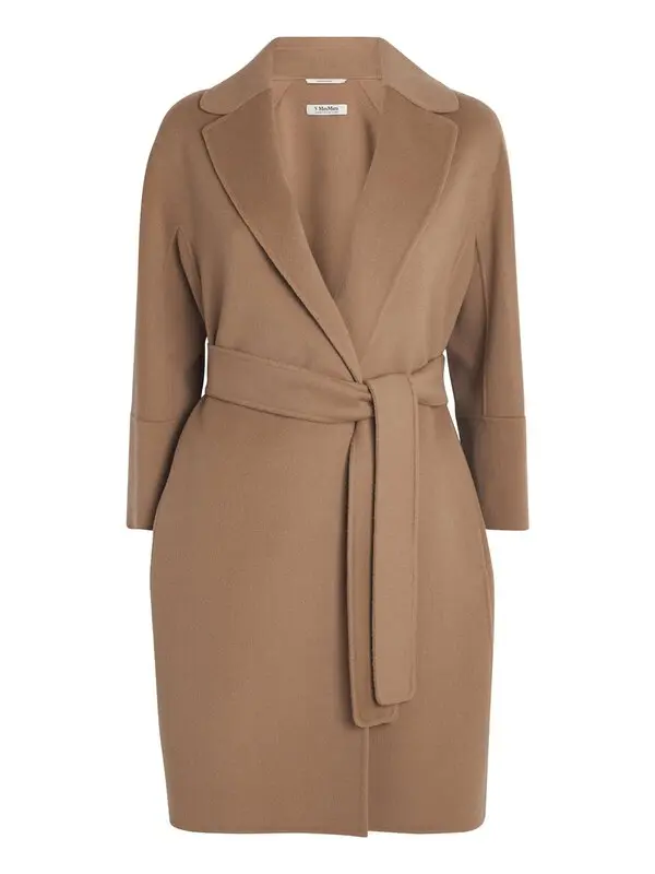 Max Mara Virgin Wool Short Wrap Coat - Beige