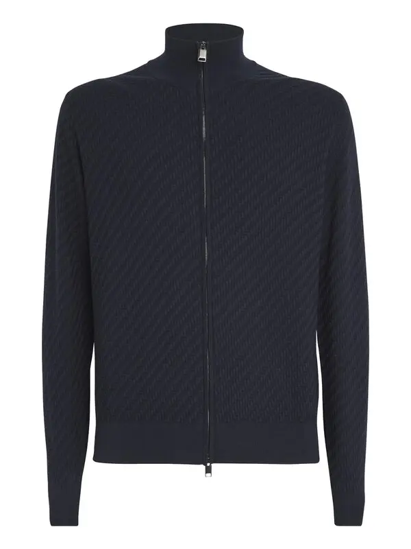 Brioni Cotton-silk-cashmere Zipped Sweater - Blue