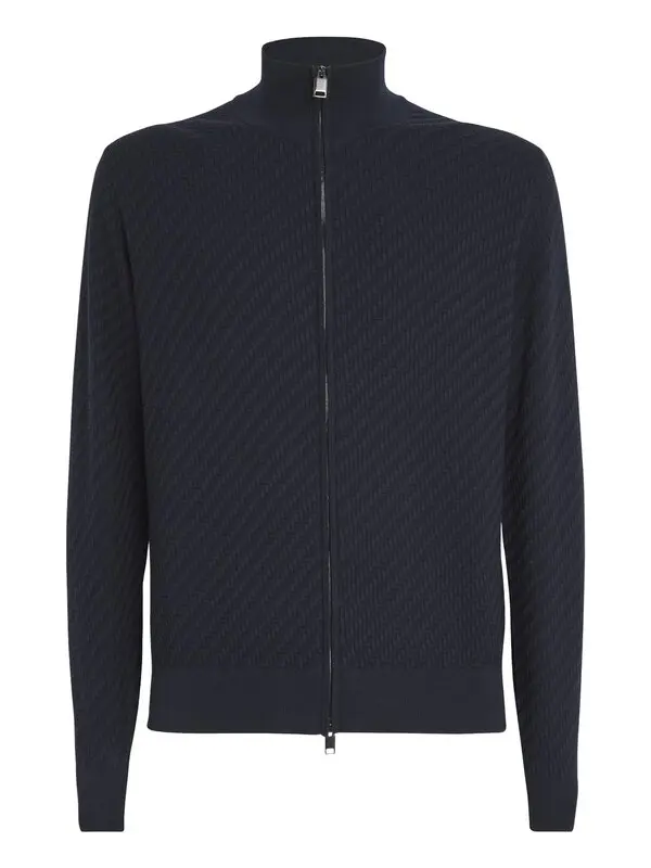 Brioni Cotton-silk-cashmere Zipped Sweater - Blue
