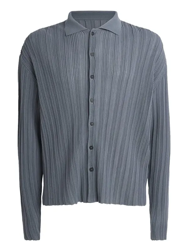LE17SEPTEMBRE Cotton-blend Ribbed Polo Cardigan - Blue