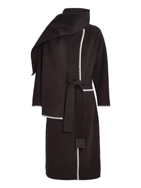 Maje Wool-blend Wrap Coat With Scarf - Brown