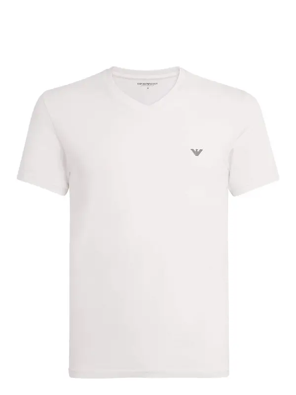 Emporio Armani Stretch-cotton Eagle Logo V-neck T-shirt - White