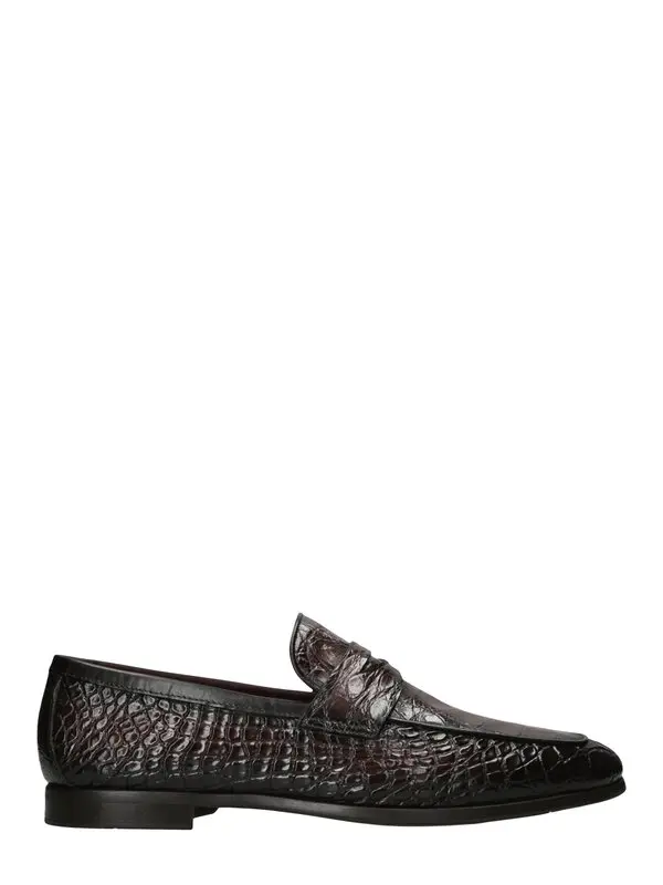 Magnanni Crocodile Leather Penny Loafers - Brown