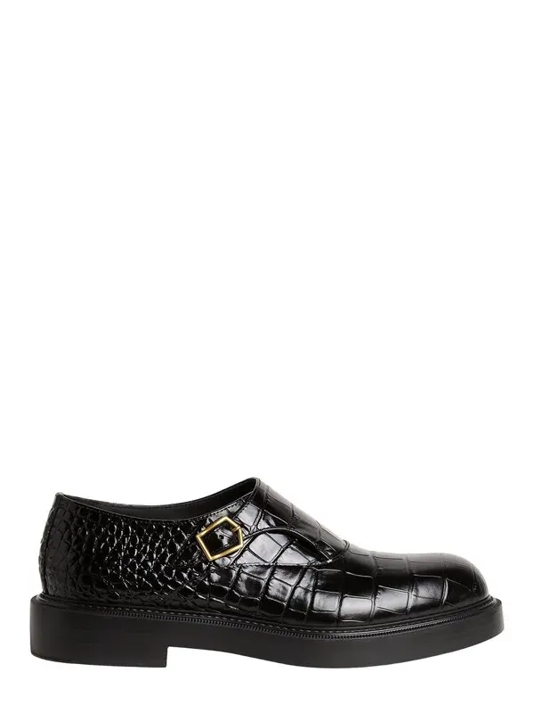 Emporio Armani Croc-embossed Leather Monk Shoes - Black