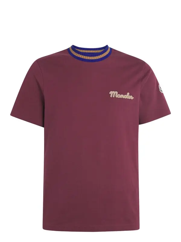 Moncler Cotton Logo Embroidered T-shirt - Burgundy