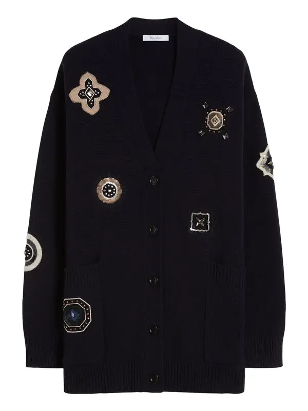 Max Mara Wool-cashmere Patch Cardigan - Blue