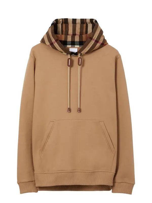 Burberry Cotton Check-trim Relaxed Hoodie - Brown
