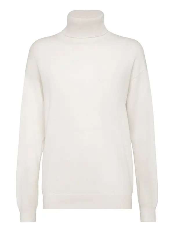 Brunello Cucinelli Cashmere Turtleneck Relaxed Fit Sweater - White
