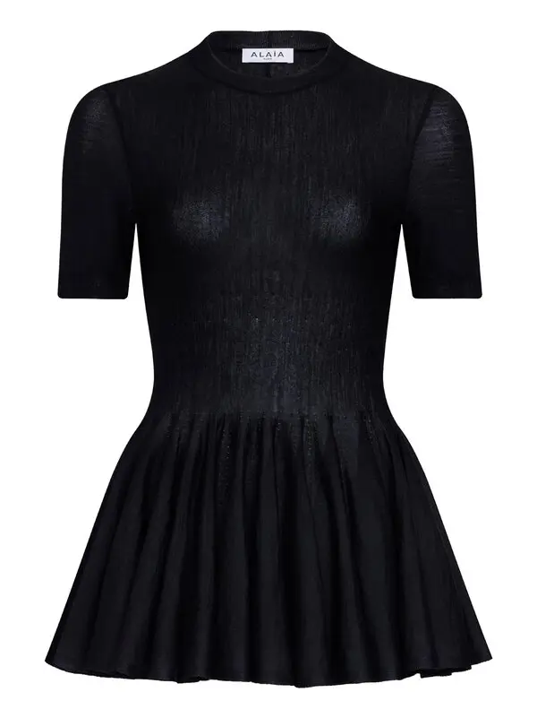Alaïa Virgin Wool Peplum Top - Black