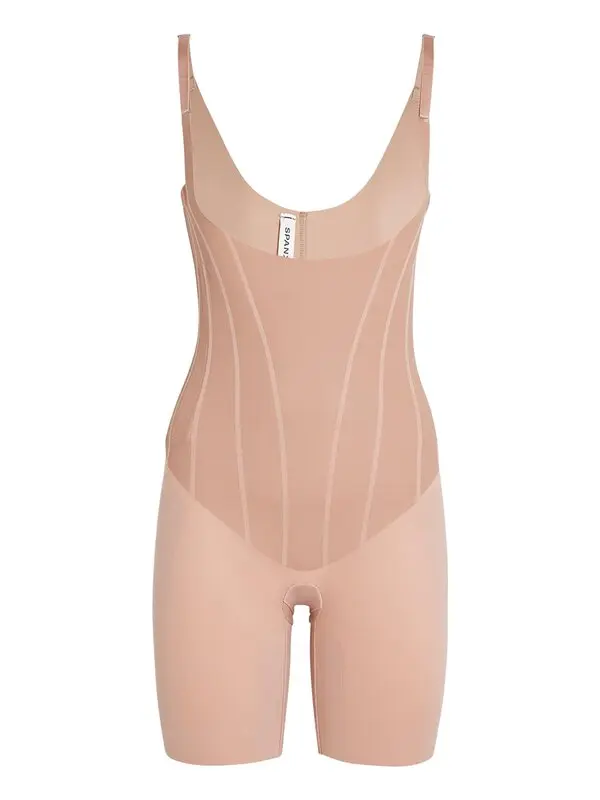 Spanx Supersculpt Total Contour Open-bust Mid-thigh Bodysuit - Beige
