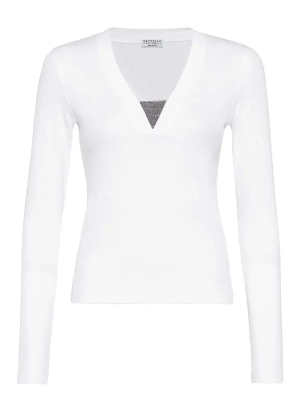 Brunello Cucinelli Stretch-cotton Jersey T-shirt With Monili Detail - White