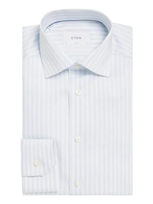 Eton Cotton Twill Stripe Slim Shirt - Blue