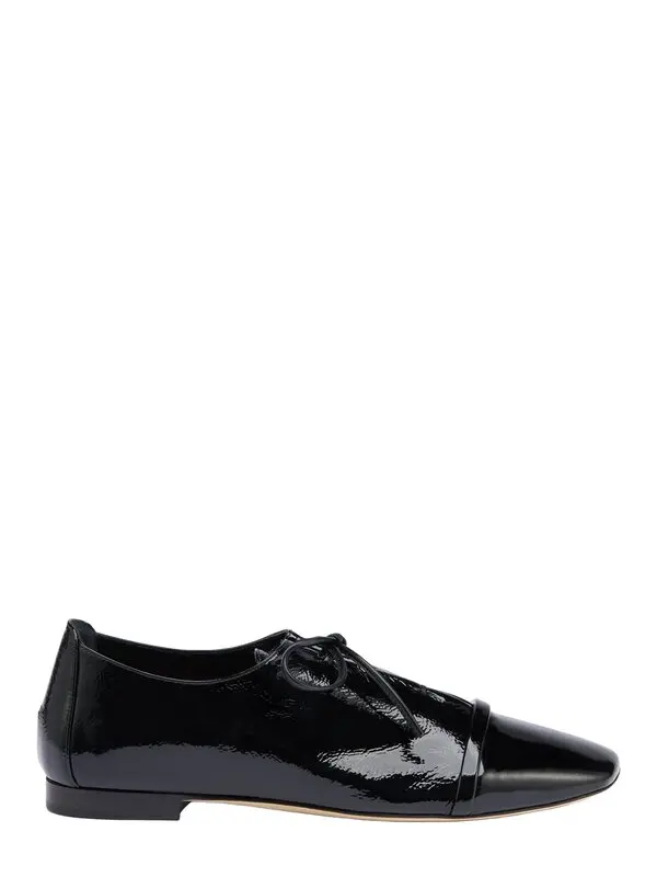 MALONE SOULIERS Patent Leather Jean Lace-up Flats - Black
