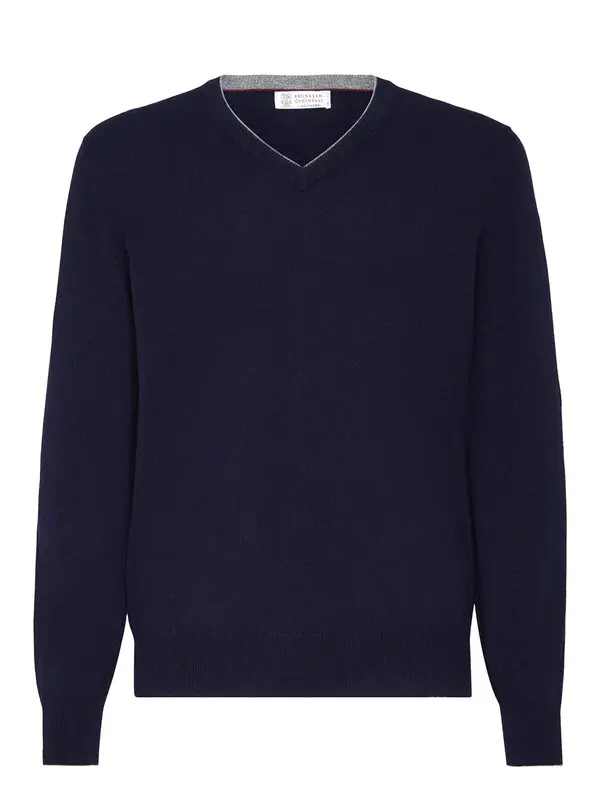 Brunello Cucinelli Cashmere V-neck Pullover - Blue